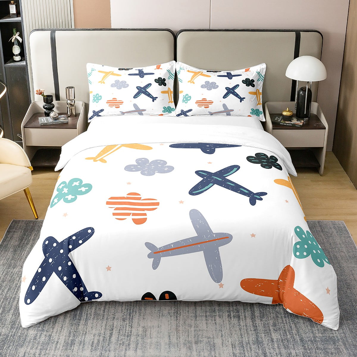 Erosebridal 100% Cotton Watercolor Aviation Aircraft Twin Bedding Sets ...