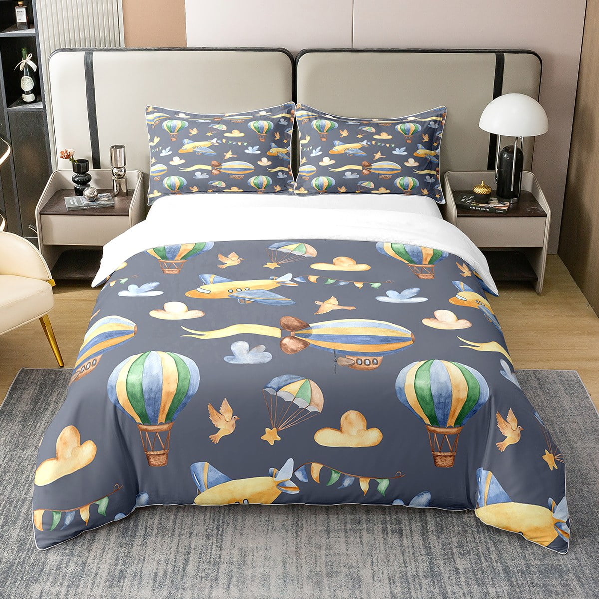 YST 100% Cotton Watercolor Plane Bed Set for Kids Flying Aircraft Duvet ...