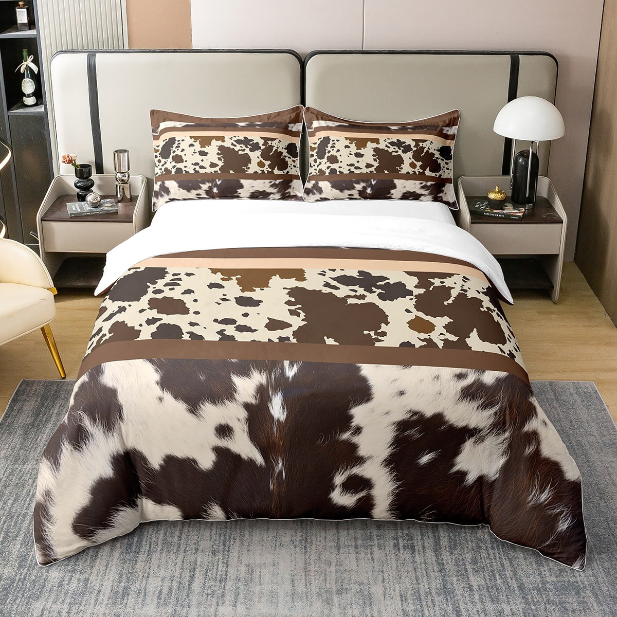 Erosebridal 100% Cotton Western Bedding Sets Queen,Brown Cowhide Duvet ...