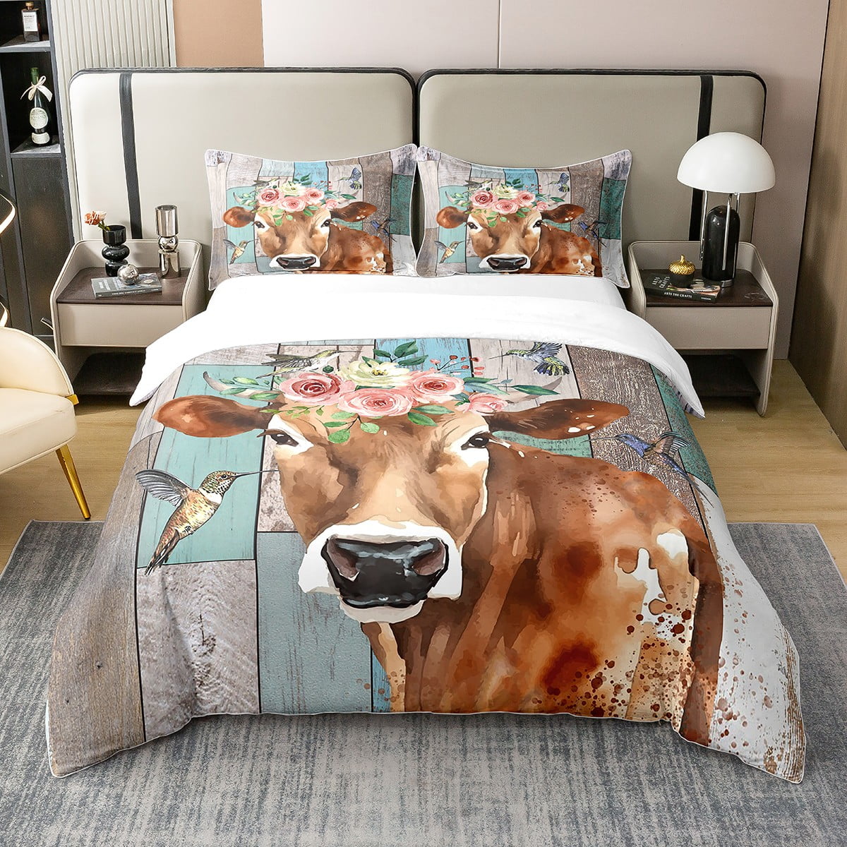 YST 100% Cotton Western Cow Print Duvet Cover for Cowboy Farmhouse ...