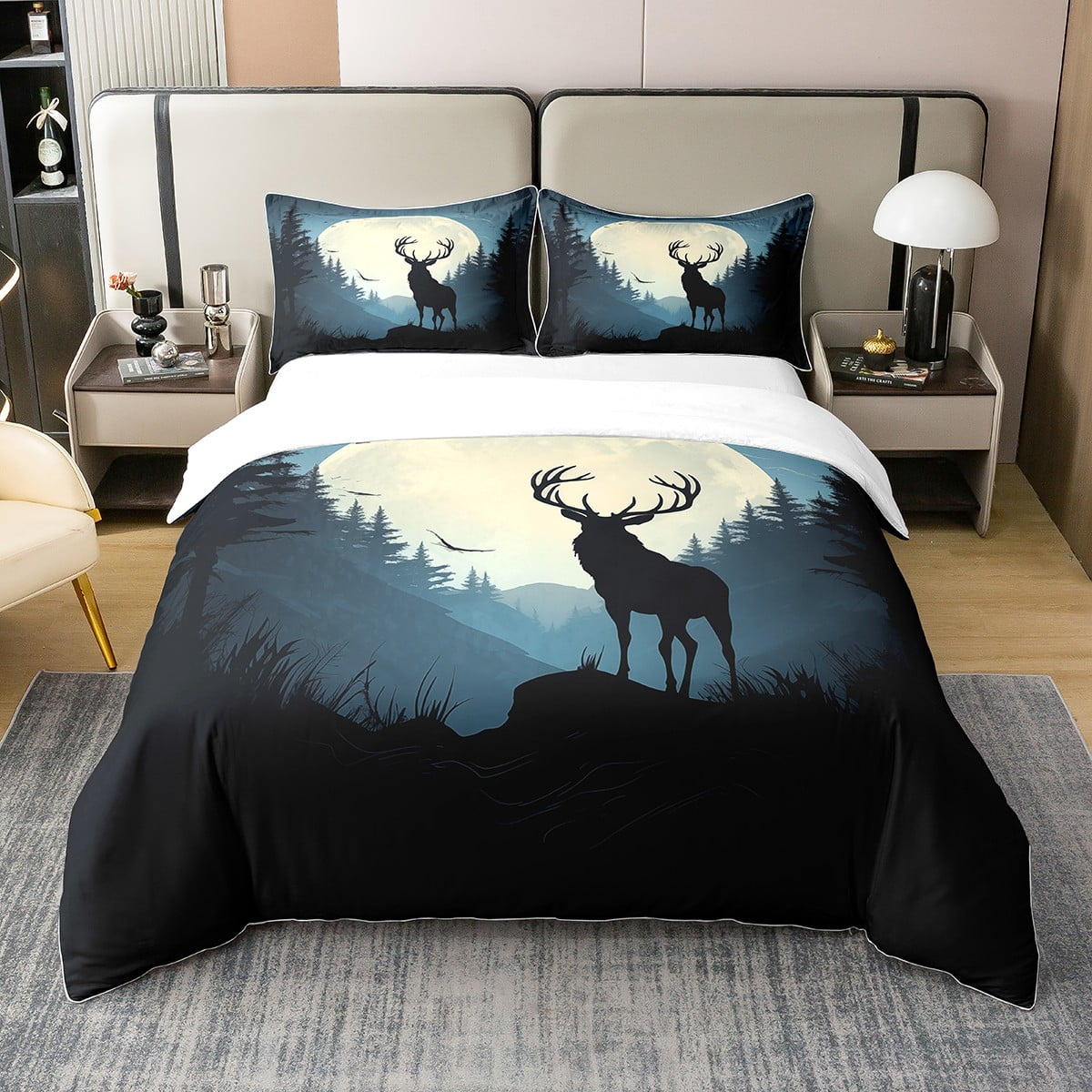 YST 100% Cotton Wild Deer Bedding Set For Adult Teens Antler Tree Duvet ...