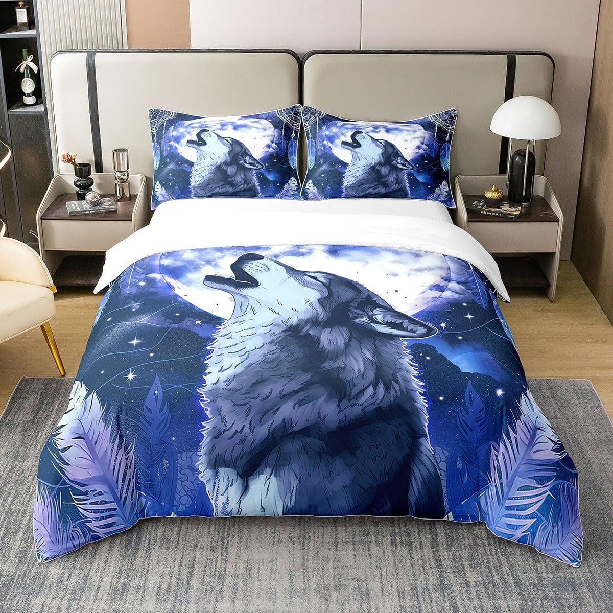 YST 100% Cotton Wolf Comforter Cover Queen,Howling Wolf Breathable ...