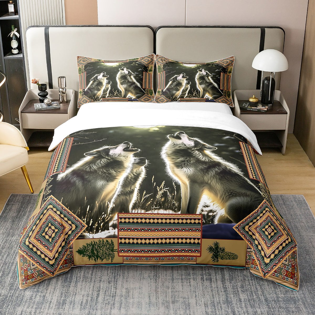 YST 100% Cotton Wolf Duvet Cover Twin,3D Howling Wolf Bedding Set for ...