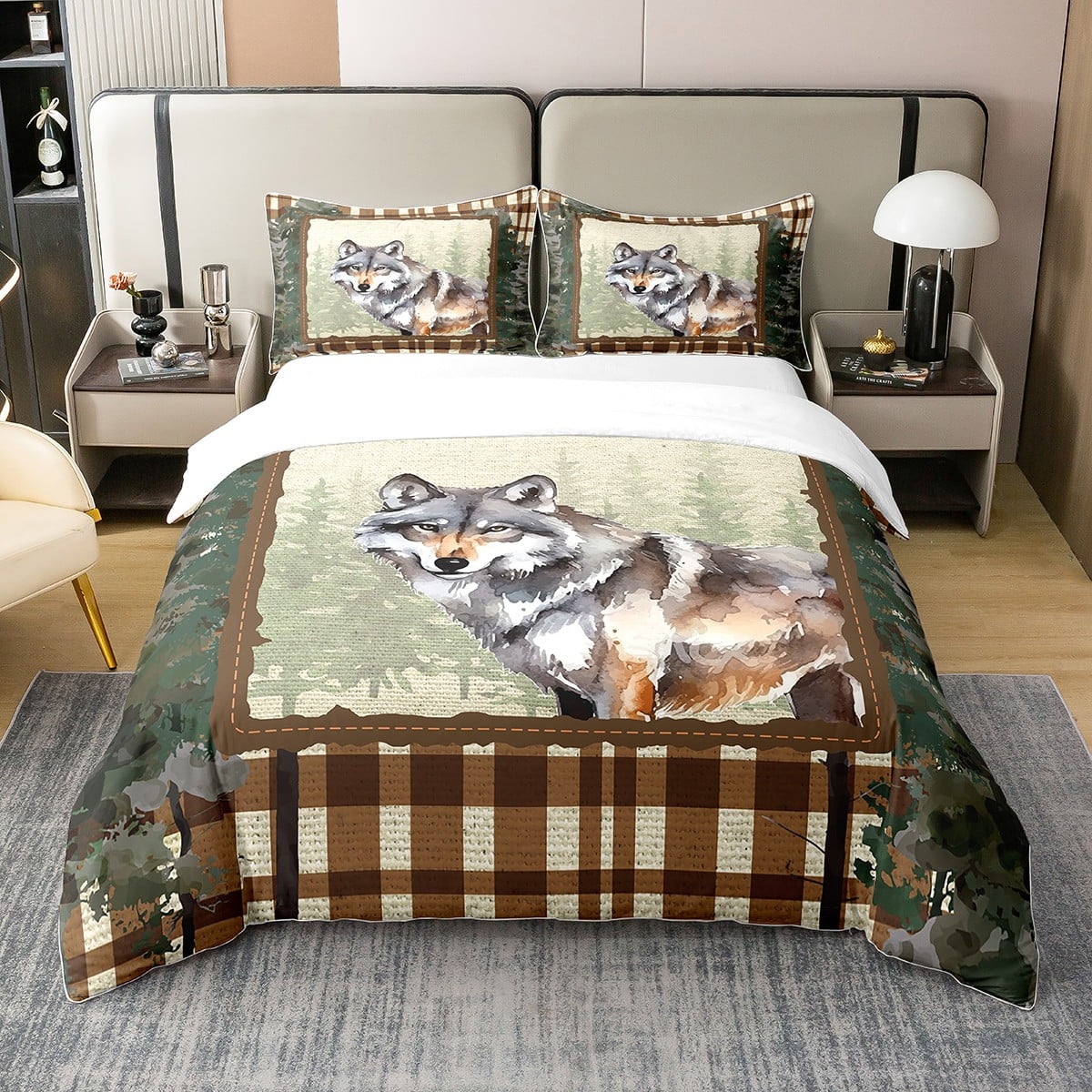 Erosebridal 100% Cotton Wolf Queen Bedding Sets,Woodland Decor Wildlife ...