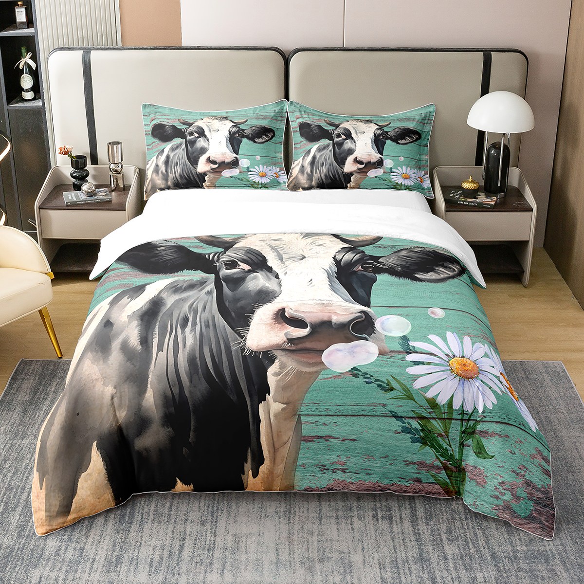 YST 100% Natural Cotton 3D Cow Duvet Cover Queen Size Bull Cattle Comforter Cover For Adults Men ...