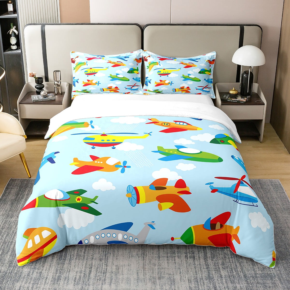 YST 100% Natural Cotton Airplane Bedding Set Multicolor Aircraft Duvet ...