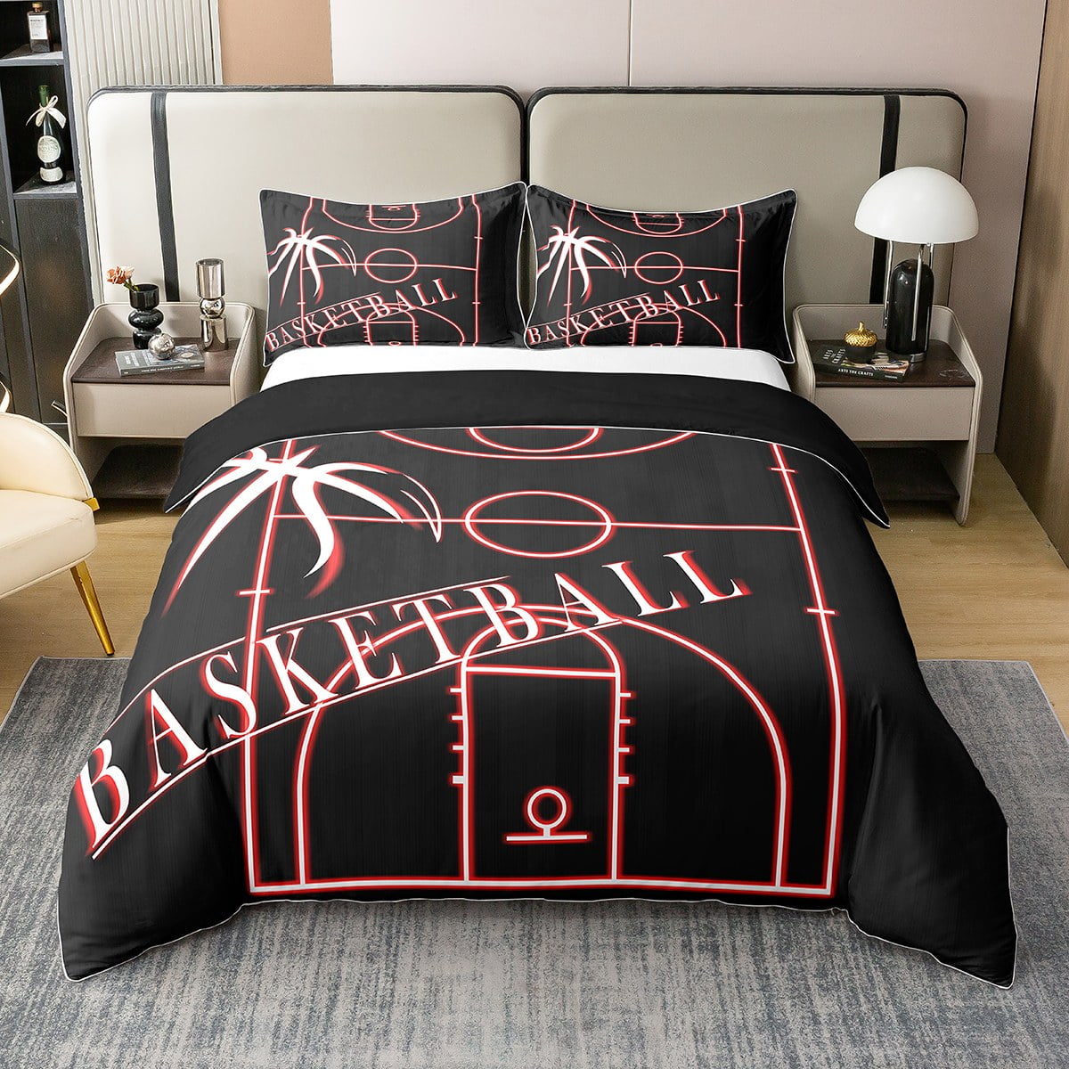 YST 100% Natural Cotton Basketball Bedding Set Queen Size,Red Neon Gradient Duvet Cover ...