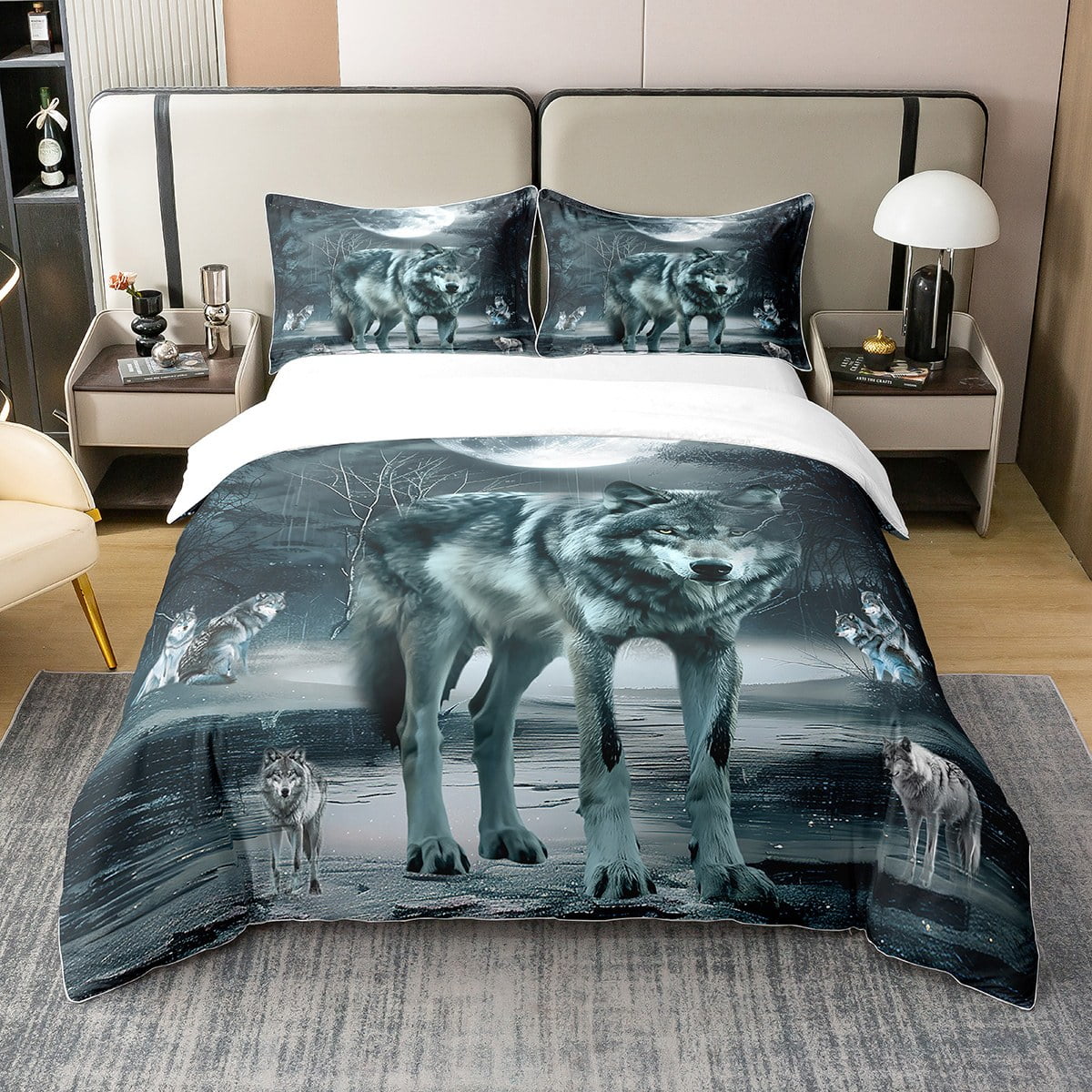 YST 100% Natural Cotton Black White Wolf Bedding Set Adult Teens Boys ...