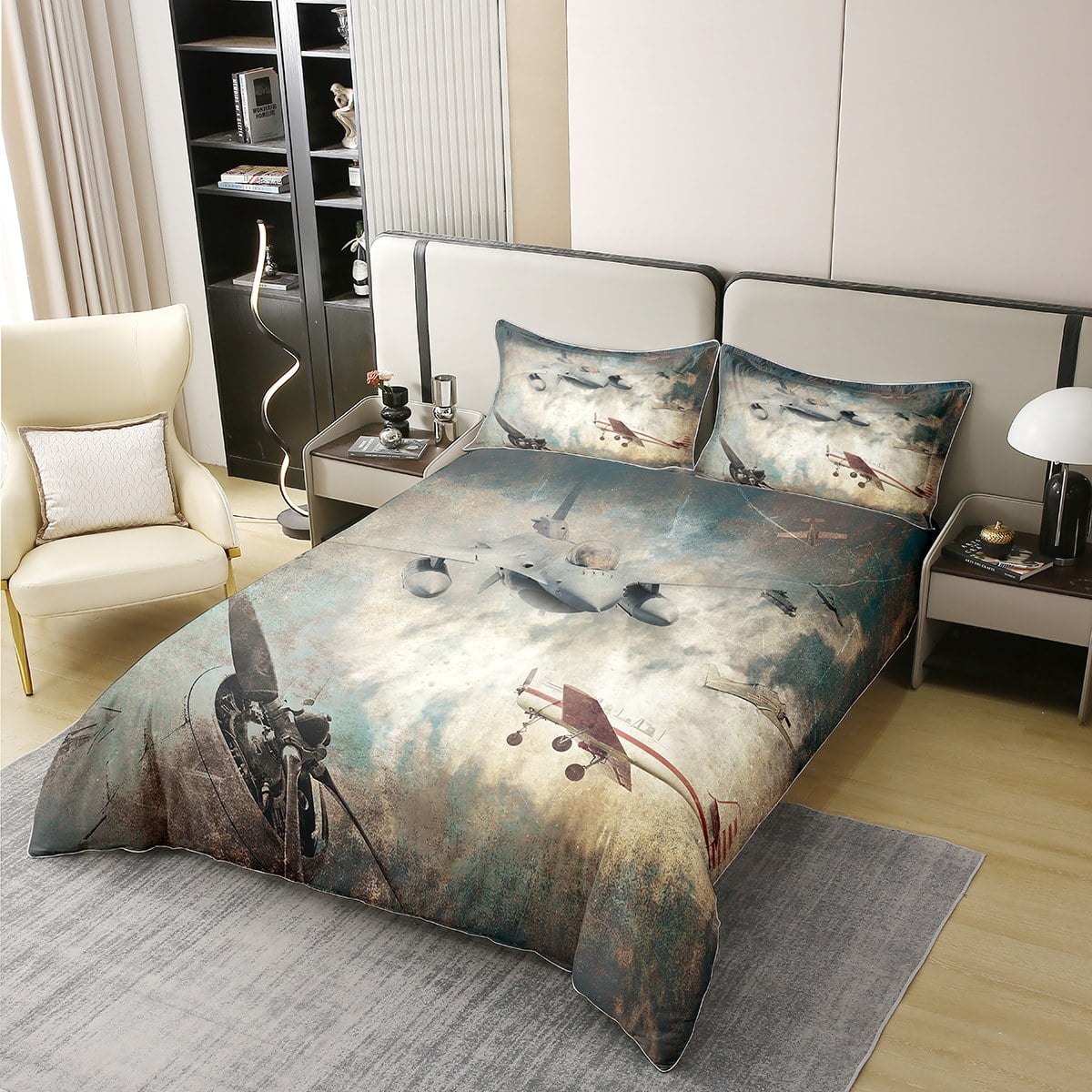Erosebridal 100% Natural Cotton Airplane Bedding Set Vintage World War ...