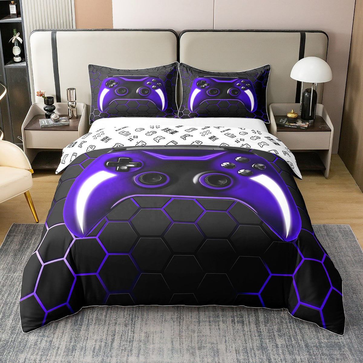 100% Natural Cotton Gamer Duvet Cover King Size, Gaming Gamepad Bedding ...