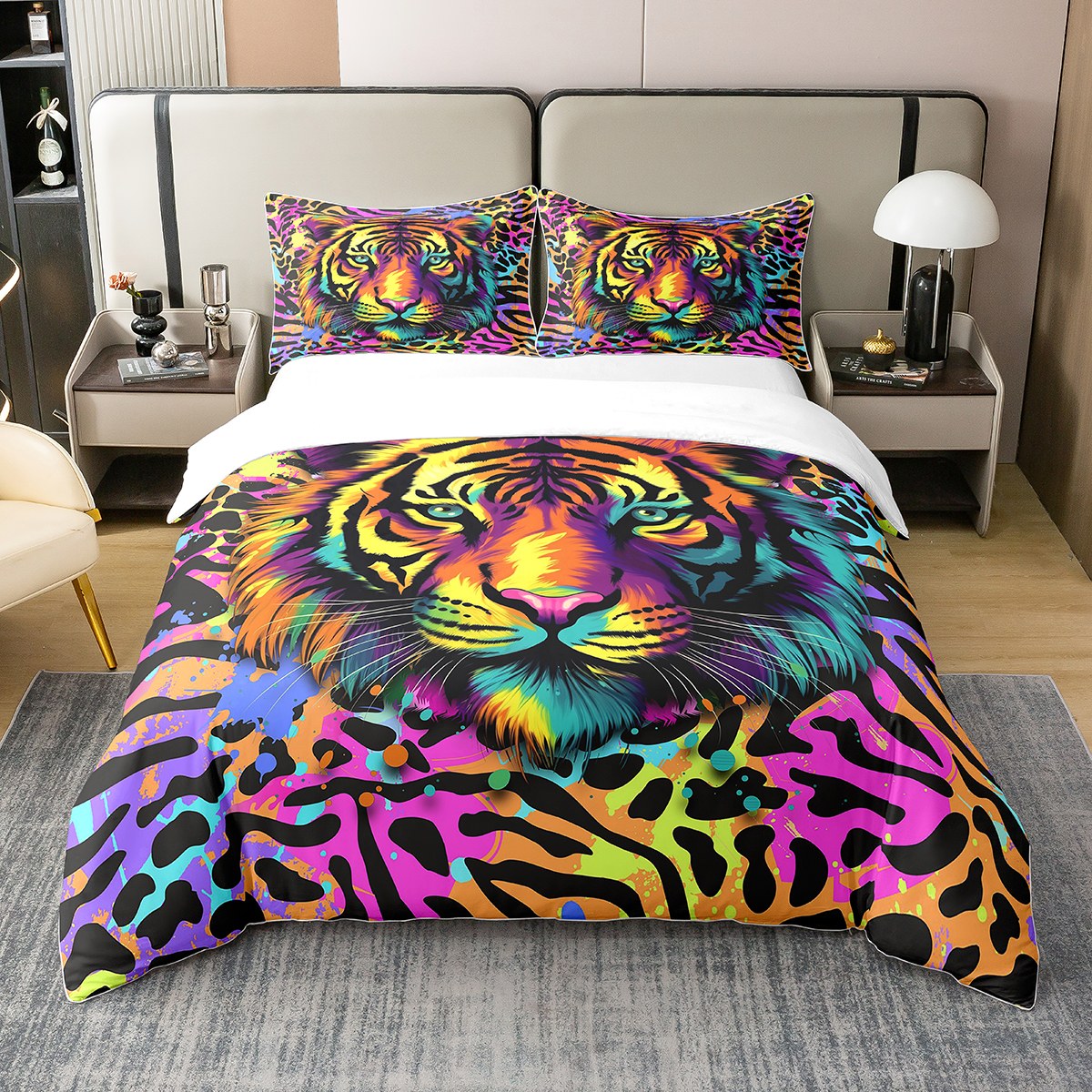 Erosebridal 100% Natural Cotton Ombre Tiger Bedding Set 3D Wild Tiger ...