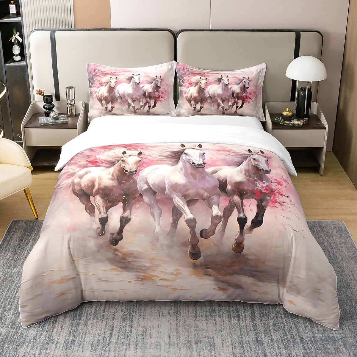 100% Natural Cotton Horse Bedding Set Full Size Galloping Horse Bed Set ...