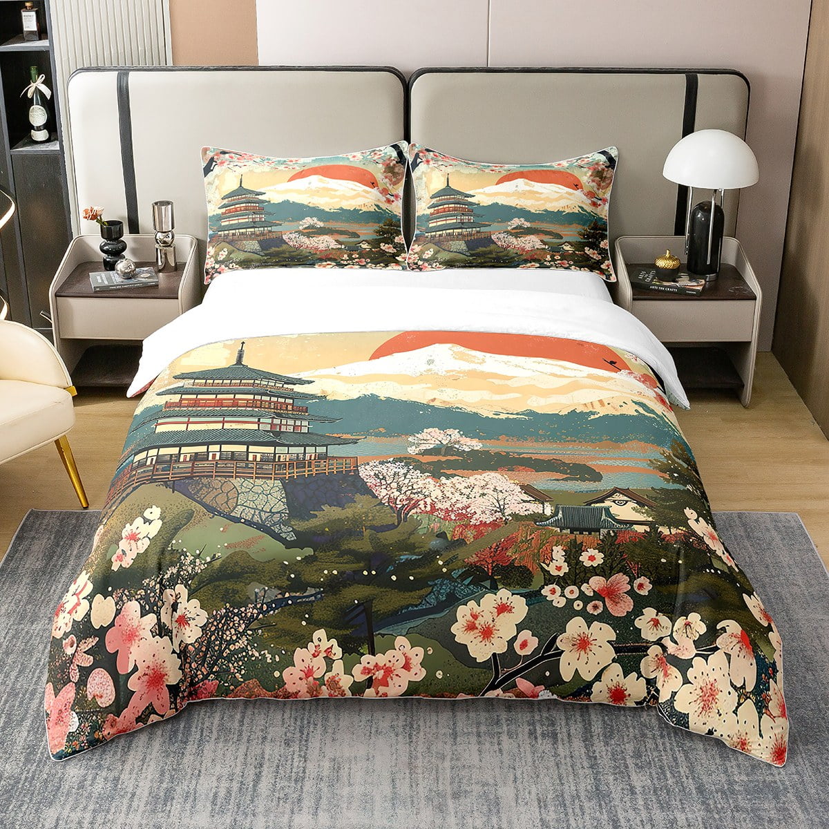 Erosebridal 100% Natural Cotton Japanese Style Bedding Set Queen,Cherry ...
