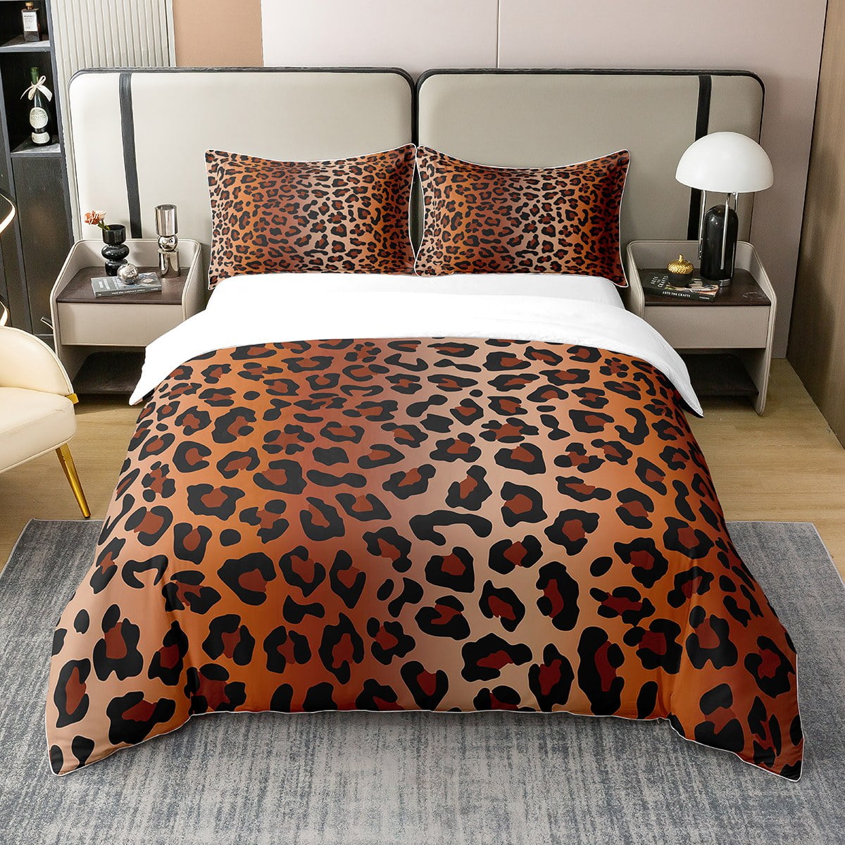 Yst 100 Natural Cotton Leopard Print Duvet Cover King Size Brown