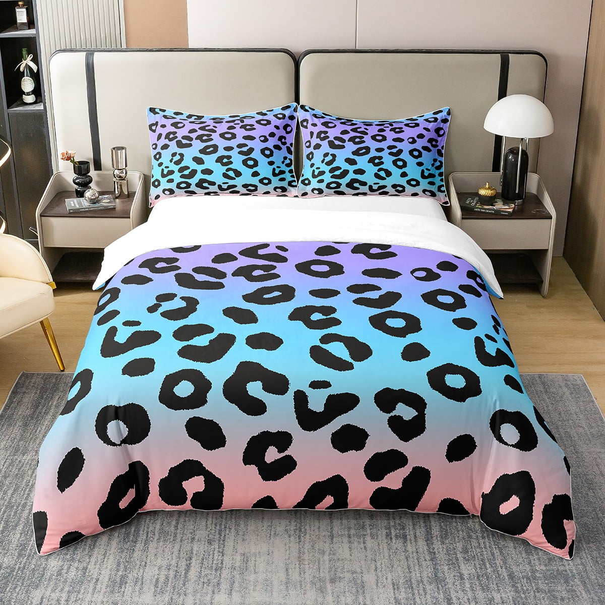 Yst 100 Natural Cotton Leopard Print Queen Size Duvet Cover Brown