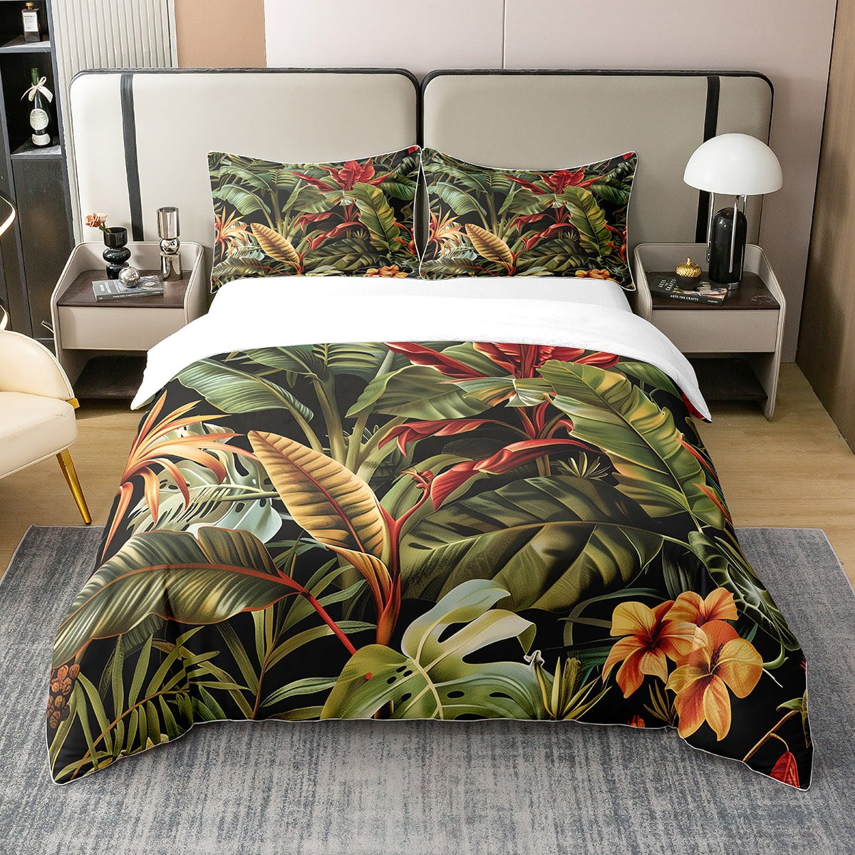 Erosebridal 100% Natural Cotton Palm Leaf Bedding Set Twin Size Banana ...