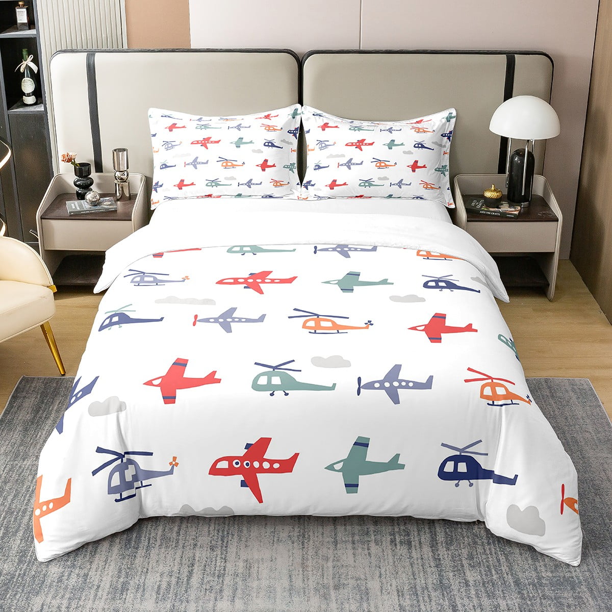 YST 100% Organic Cotton Airplane Bedding Set Multicolor Aircraft Duvet ...