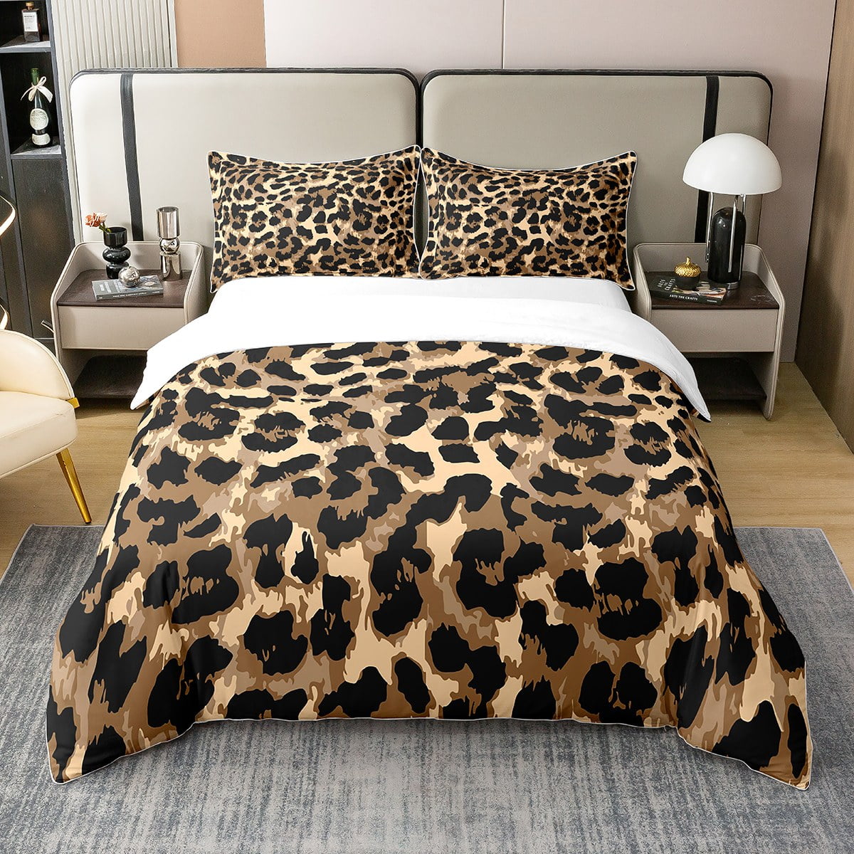 YST 100% Organic Cotton Black Brown Leopard Print Bedding Set,Man ...