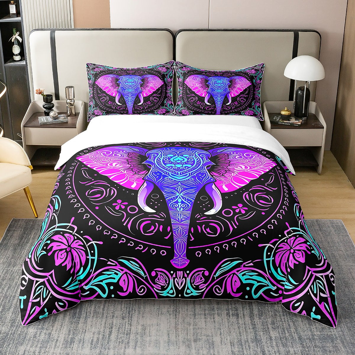 YST 100% Organic Cotton Boho Elephant Bedding Set, Hippie Paisley Duvet ...