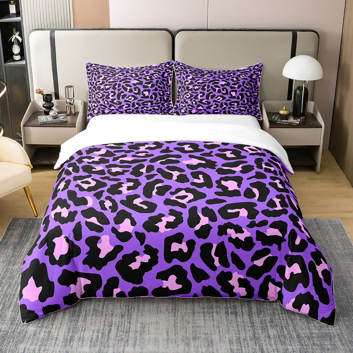 YST 100% Organic Cotton Cheetah Print Duvet Cover,Purple Leopard ...