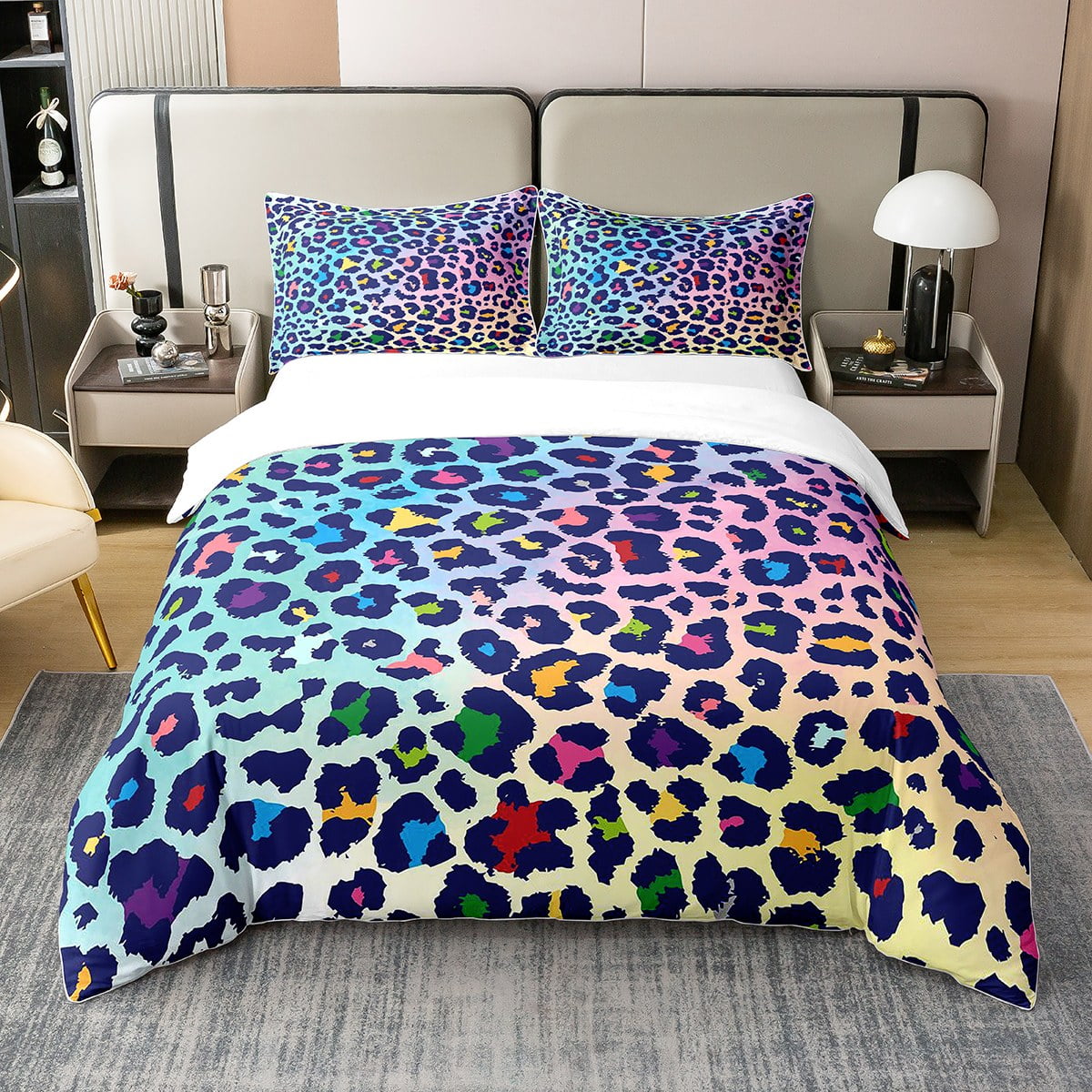 Yst 100 Organic Cotton Colorful Leopard Print Duvet Cover Rainbow