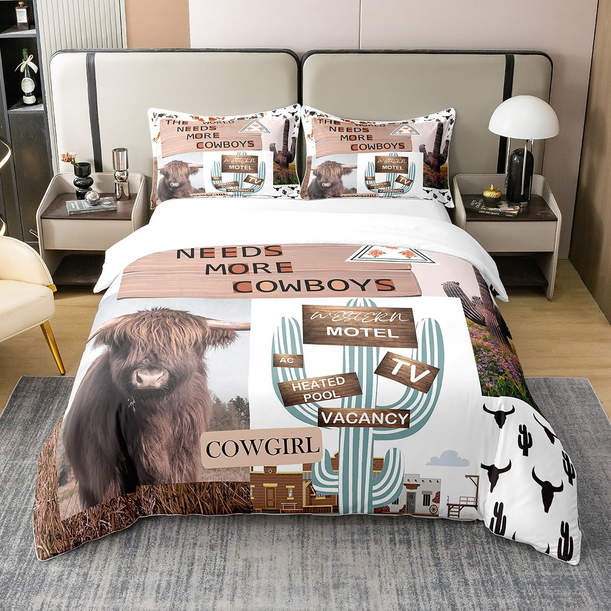 YST 100% Organic Cotton Highland Cow Comforter Cover Cowboys for Women Twin Bedding Sets for ...