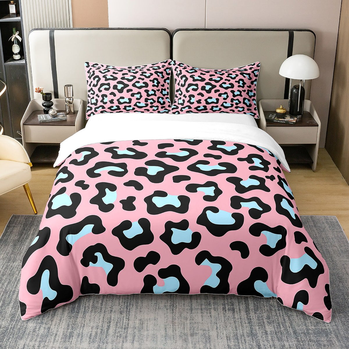YST 100% Organic Cotton Pink Leopard Print Duvet Cover King,Blue ...