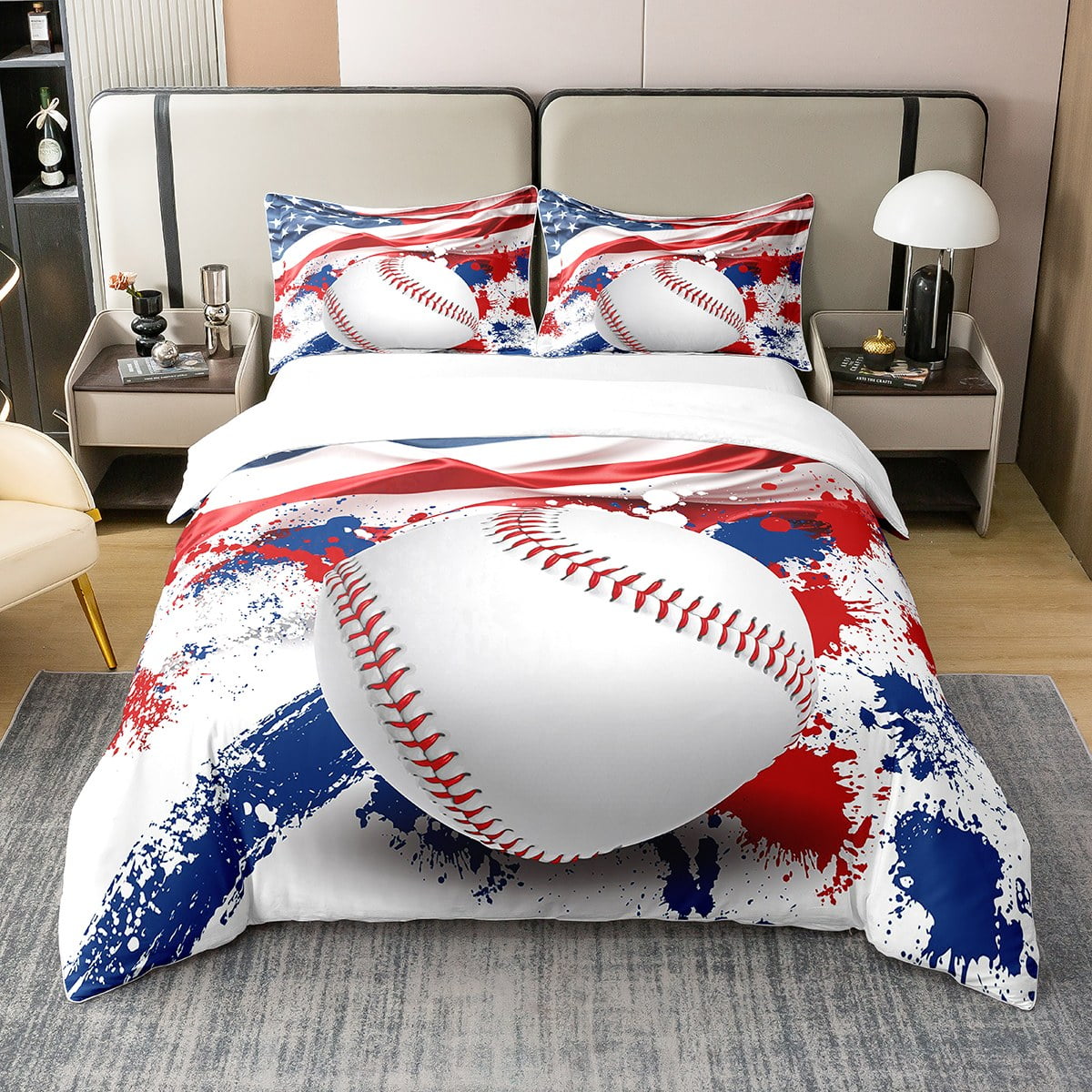 100% Organic Cotton Sports Baseball Comforter Cover 3D Baseball Duvet ...
