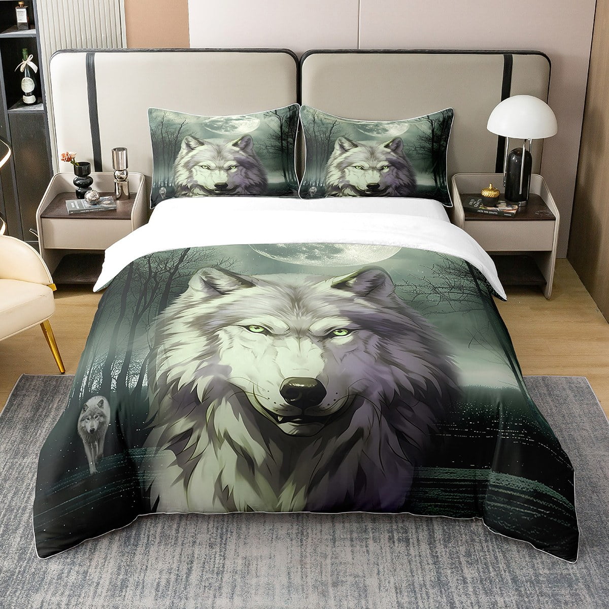YST 100% Organic Cotton Teens 3D Wolf Bedding Set King Size Woodland ...