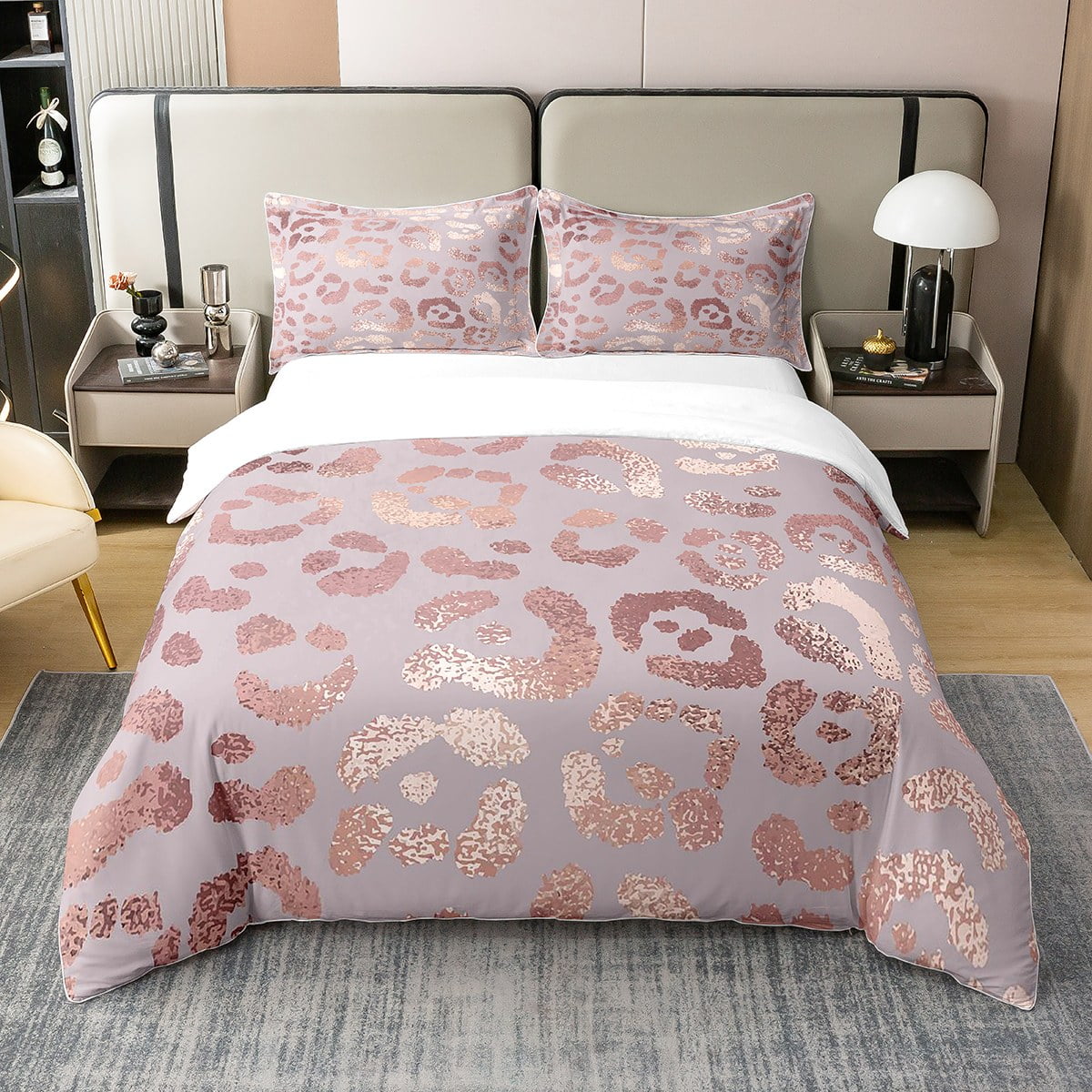 Yst 100 Percent Cotton Cheetah Print Duvet Cover Rose Gold Colored