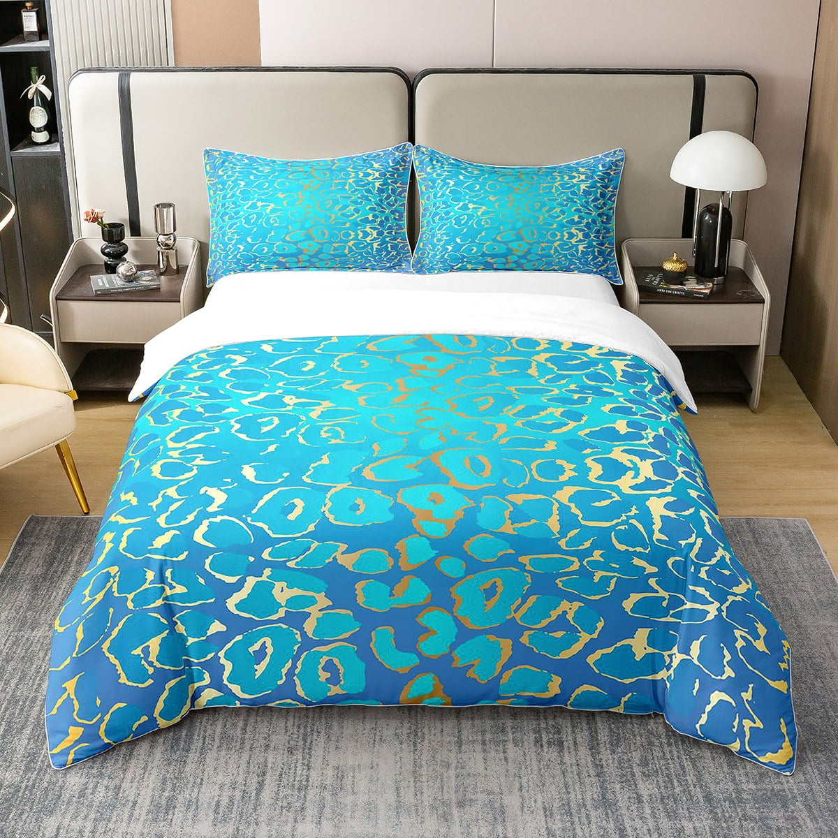 100 Percent Cotton Teal Leopard Duvet Cover,Cheetah Print Bedding Set ...