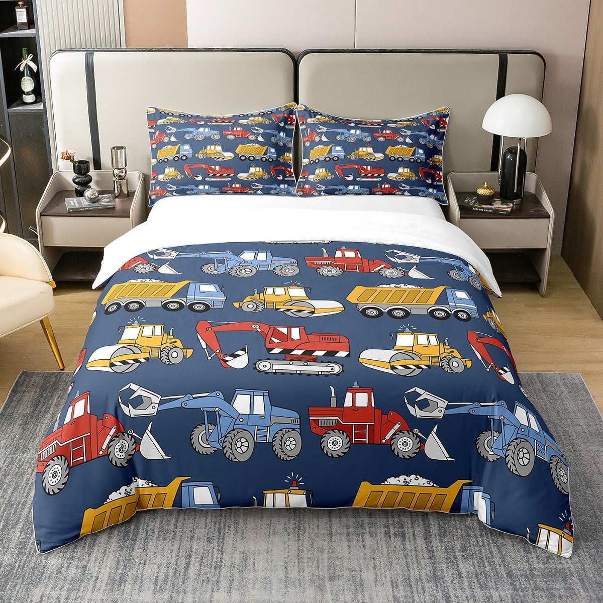 YST 100 percent Cotton Kids Excavator Duvet Cover Queen,Heavy Machine ...