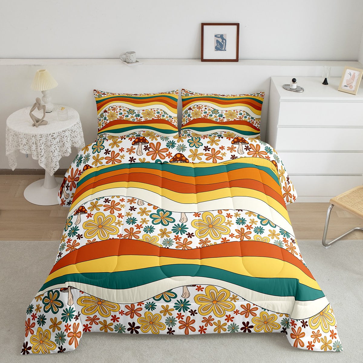 YST 1960S 1970S Groovy Flower King Comforter Set for Girls,Hippie Funky ...