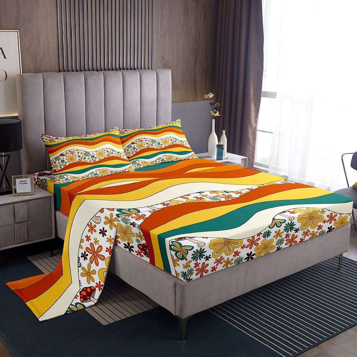 Erosebridal 1960S 1970S Groovy Flower Queen Bed Sheets Set,Hippie Funky ...