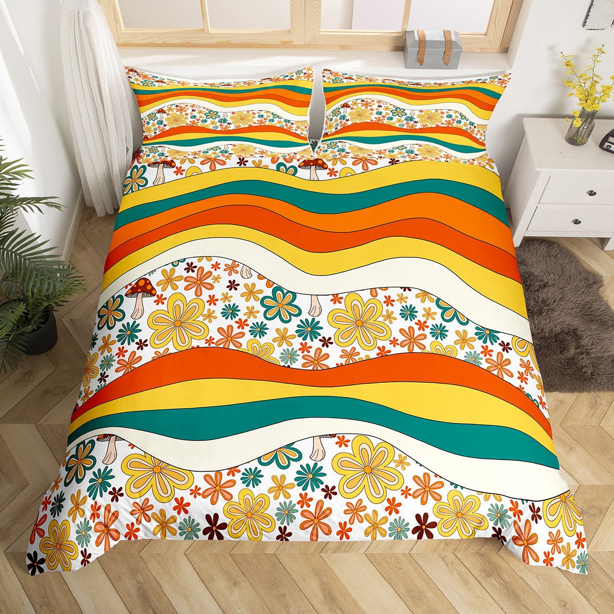 1960S 1970S Groovy Flower Queen Duvet Cover ,Hippie Funky Flower ...