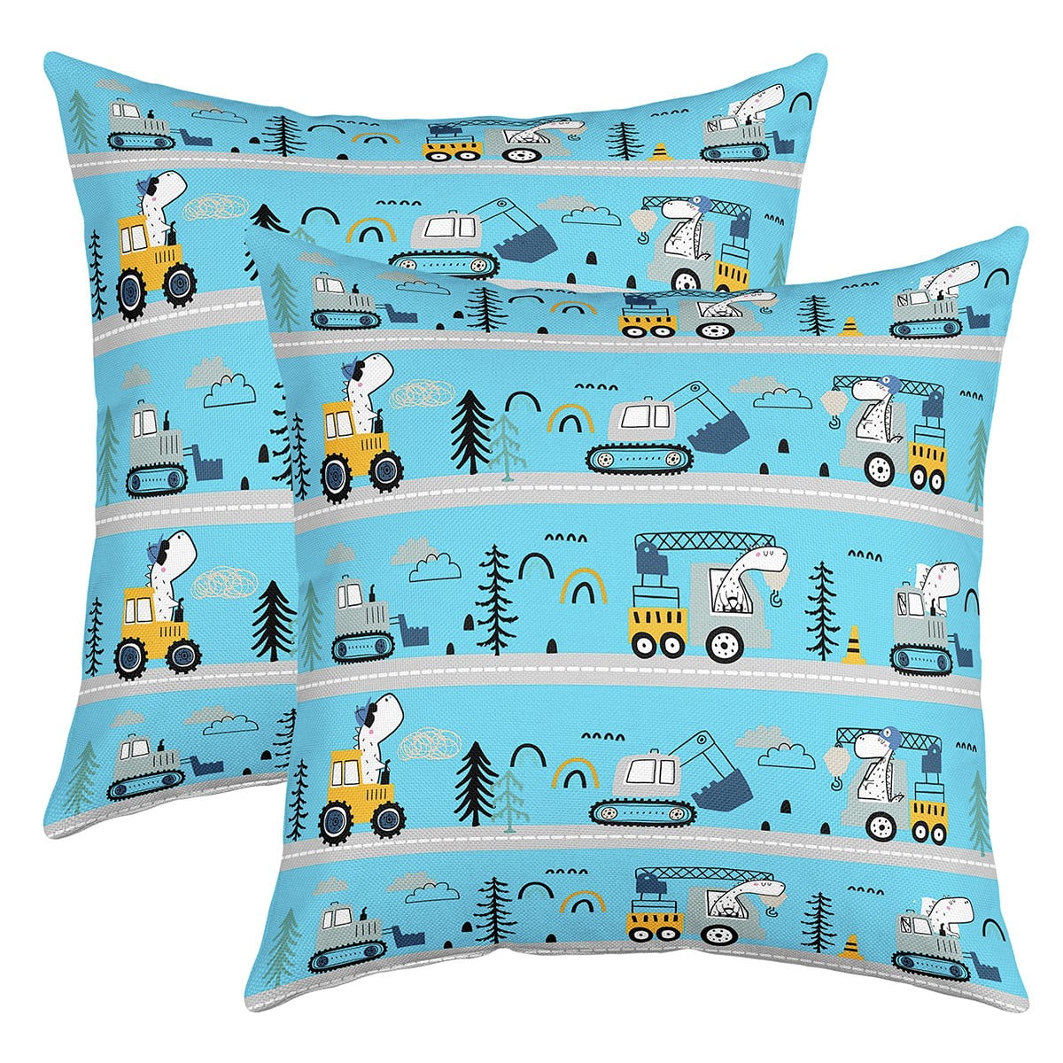 YST 20x20 inch set of 2 Cartoon Car Kids Cushion Cases Construction Throw Pillow Covers ...
