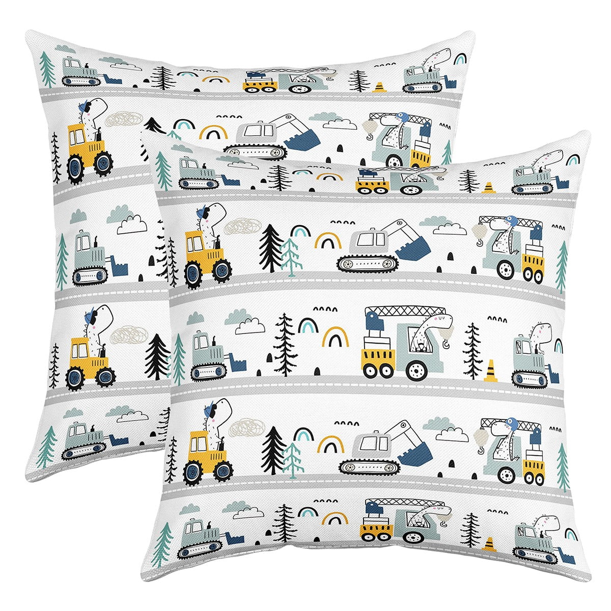 YST 20x20 inch set of 2 Cartoon Car Kids Cushion Covers Construction Throw Pillow Covers ...