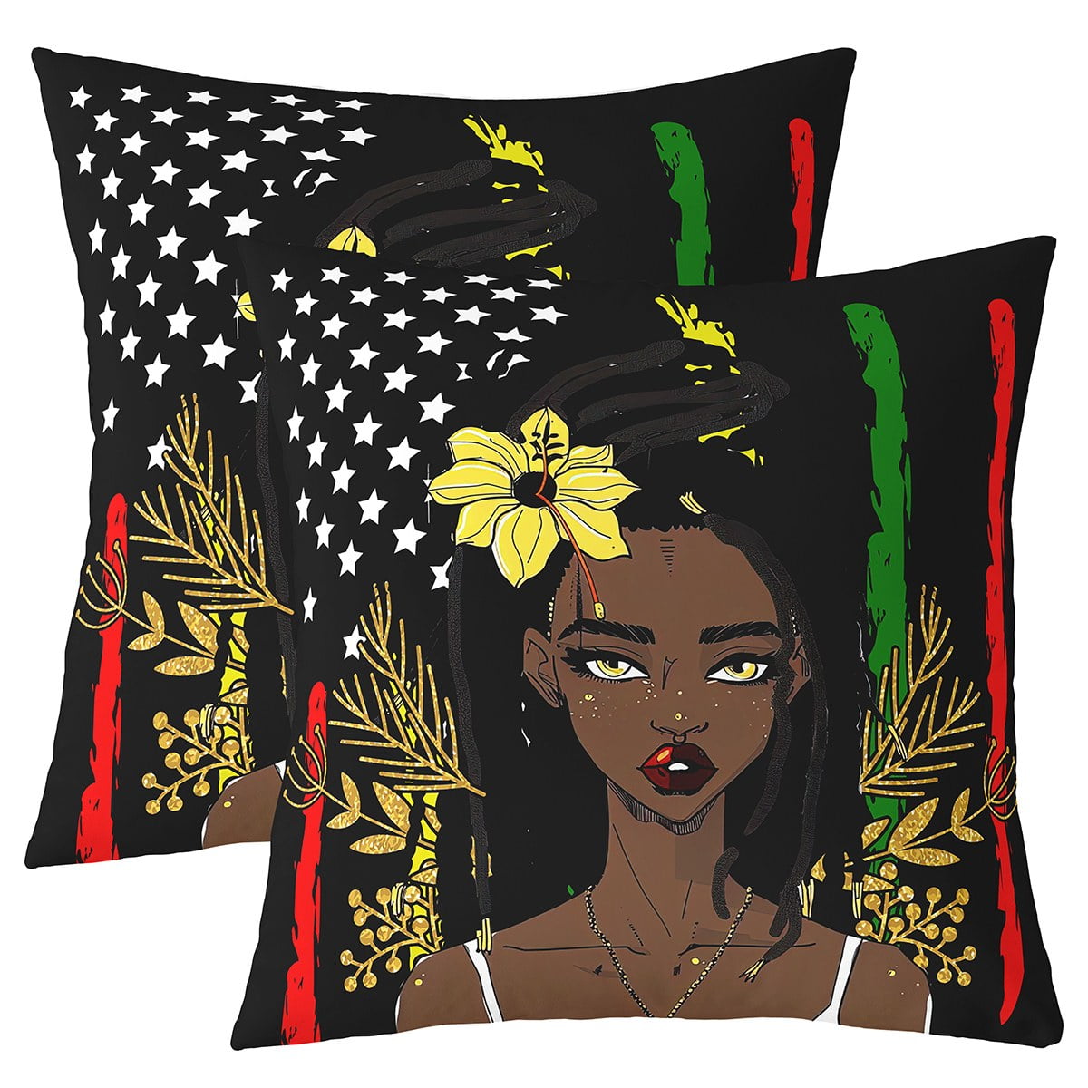 20x20 inch set of 2 Throw Pillow Covers ,Retro Black Women Pillow ...