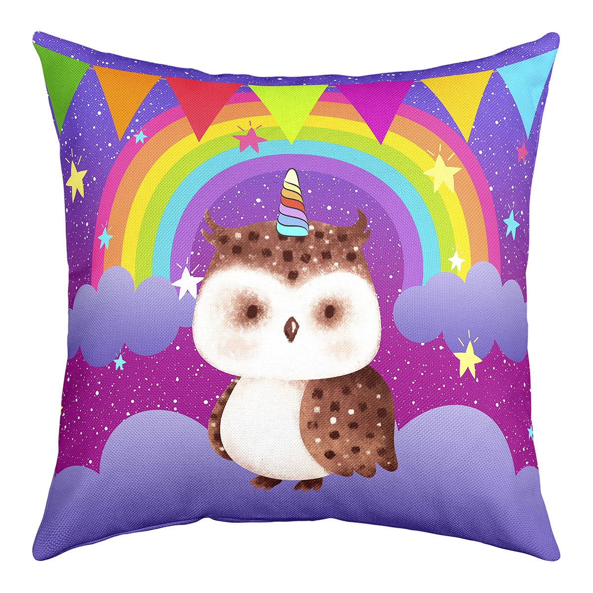 24x24 inch Cute Rainbow Galaxy Glitter Stars Pillow Cover Cartoon Owl ...