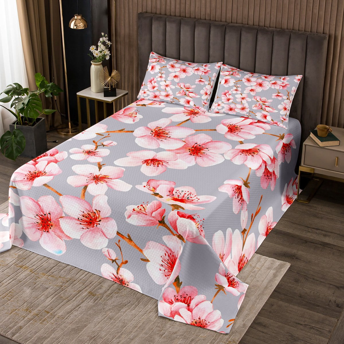YST 2D Cherry Blossoms Bedspread Twin Size for Women Girls Pink Sakura ...