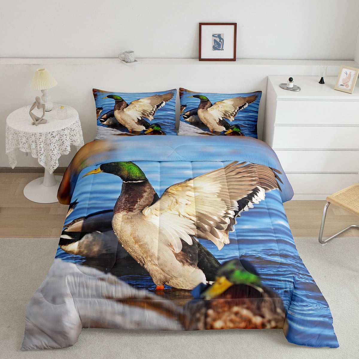 2D Mallard Duck Comforter Set Twin Duck Hunting Bedding Set, Farm Animal Bedding Comforter Sets ...