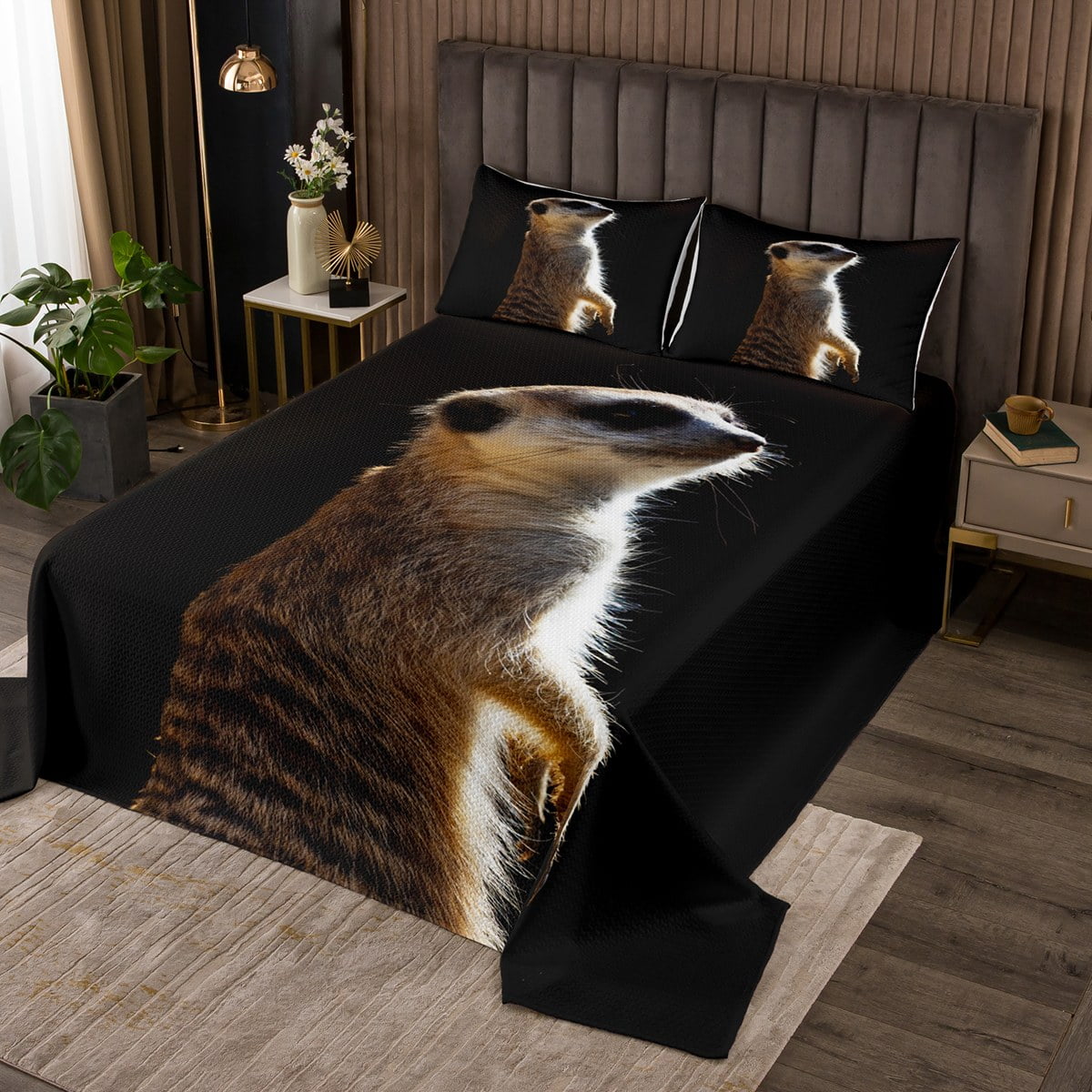 Erosebridal 2D Meerkat Twin Quilt Set Black Brown Coverlet Set, Animal ...