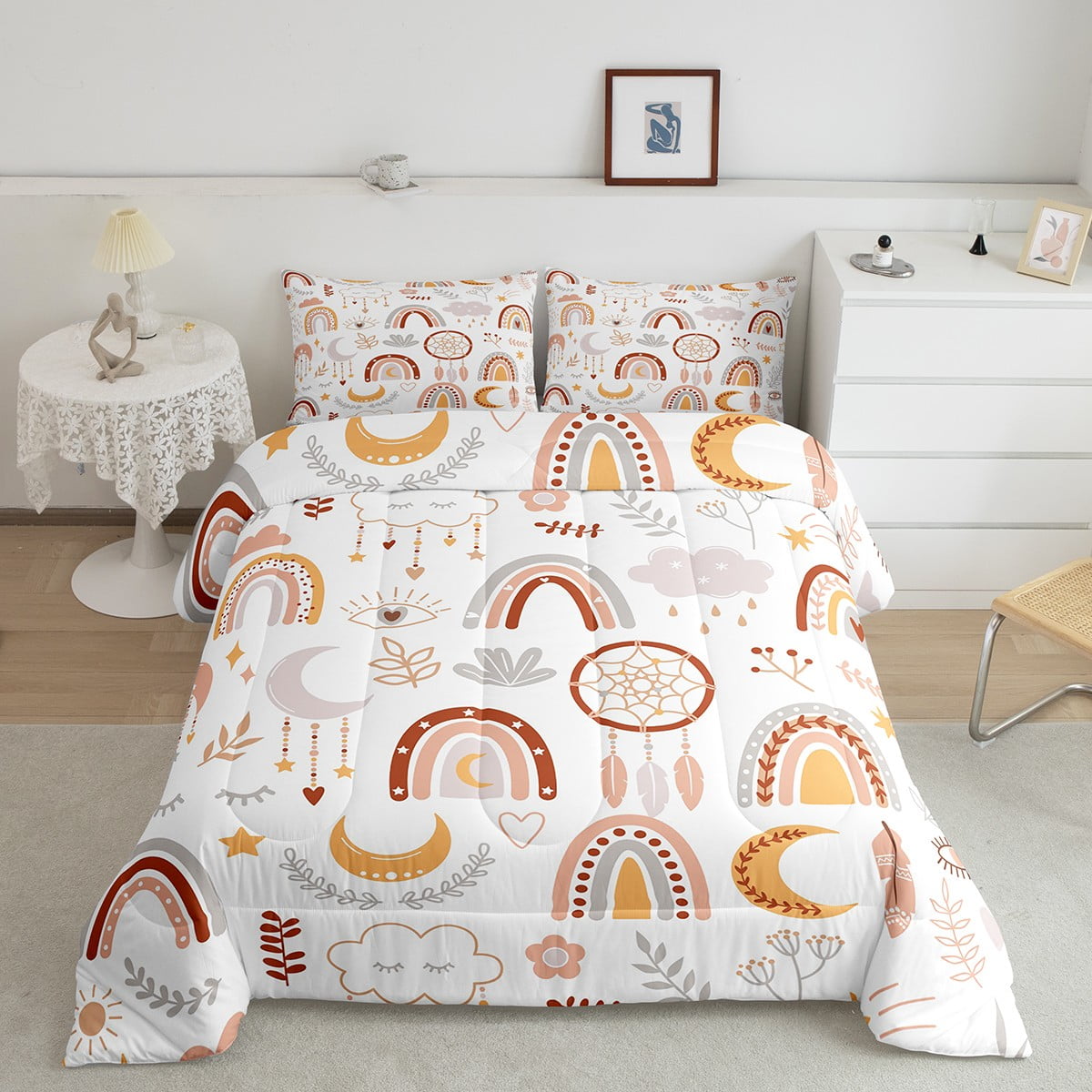 YST 3 Piece Rainbow Boho Bedding Bohemian Stars Moon Bedding Comforters ...