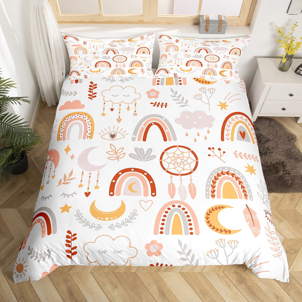 Erosebridal 3 Piece Rainbow Boho Bedding Set Bohemian Stars Moon Duvet ...
