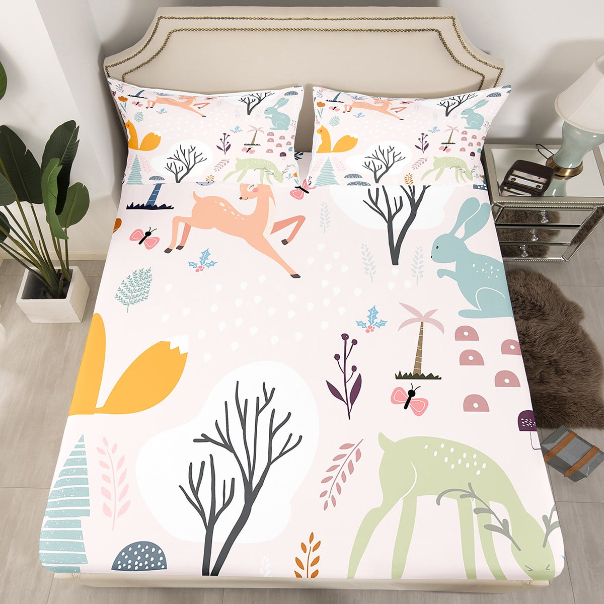 YST 3 Pieces Squirrel Deer Rabbit Bed Sheets Woodland Animal Print ...