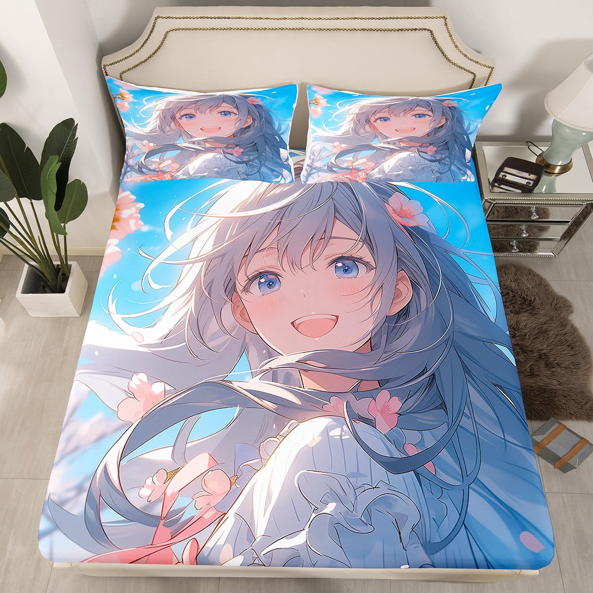 YST 3D Anime Bedding Full Size Cute Girl Bed Sheets, Japanese Style ...