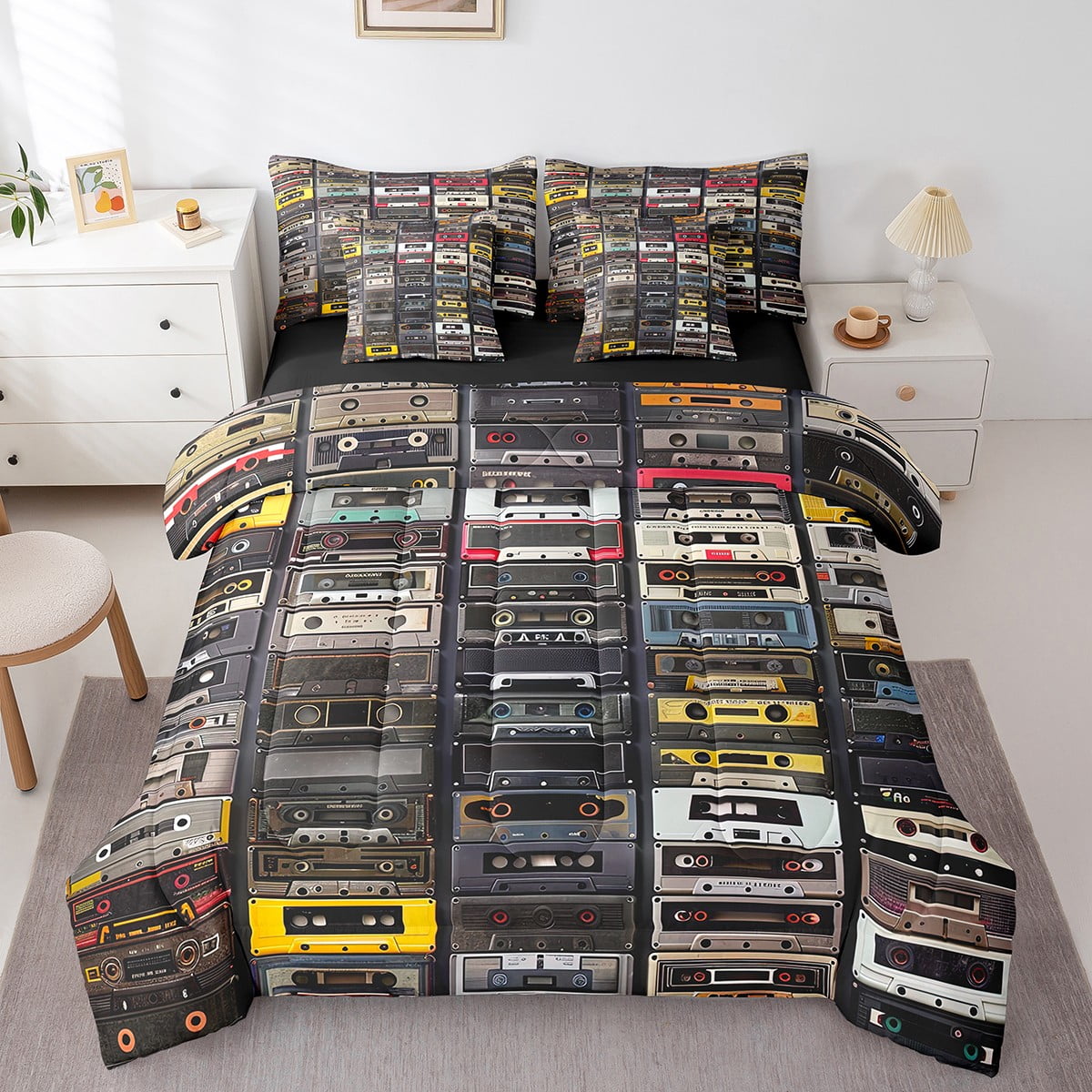 3D Audio Cassettes Comforter Set King 7 Piece,Retro Music Theme Bed in ...