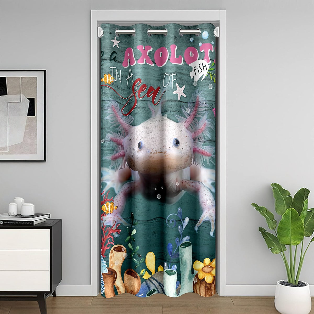 3D Axolotl Print Blackout Curtain ,Reptile Animal Door Curtain For ...