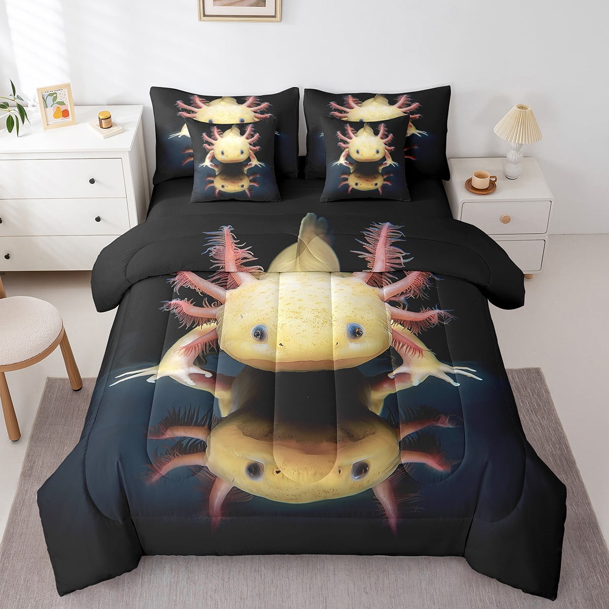 YST 3D Axolotl Queen Comforter Set 7 Piece,Walking Fish Animal Print ...