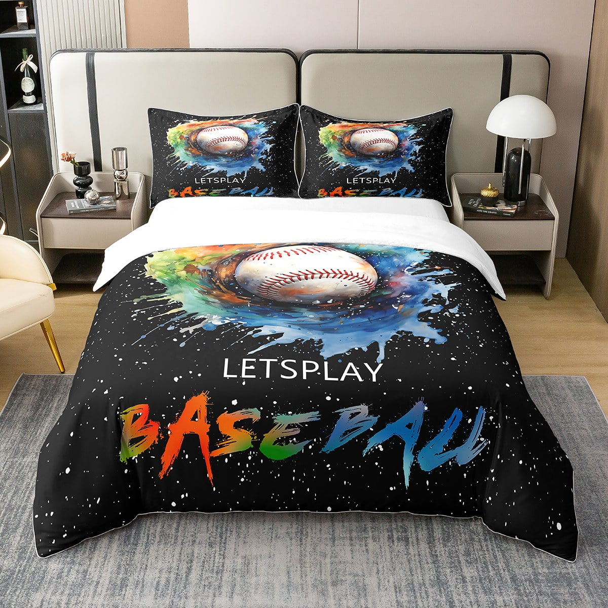 3D Baseball 100% Natural Cotton Duvet Cover ,Green Blue Orange Tie Dye ...